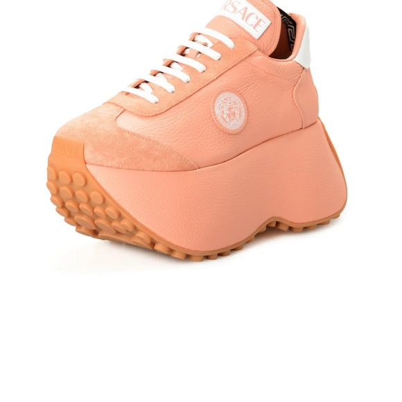 Versace | Shoes | Versace Blush Pink Leather Medusa Logo Platform ...